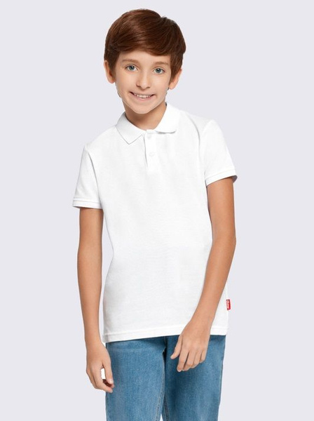 Поло Девочки, Мальчики OLDOS белый Короткий, размер 140 Хлопок, Трикотаж Однотонный прямой ...