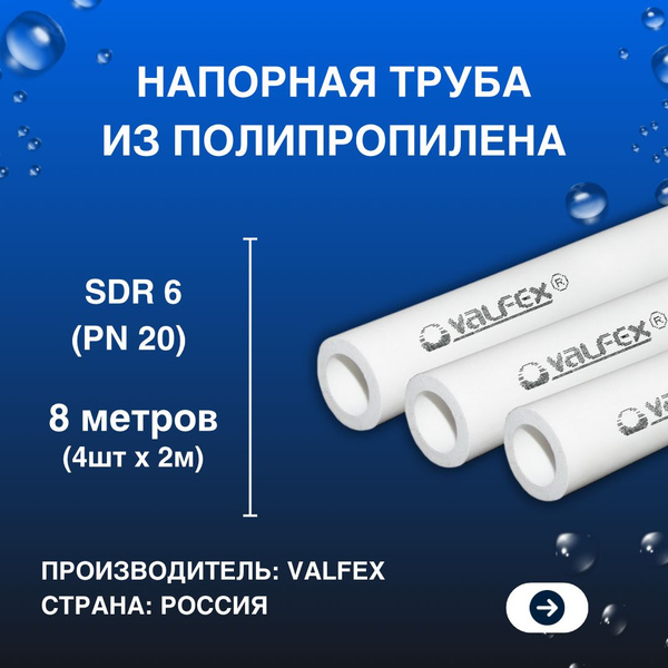 Труба полипропиленовая 25 мм неармированная (2 м) х 4 шт. VALFEX SDR 6 (PN 20) купить на OZON по ...