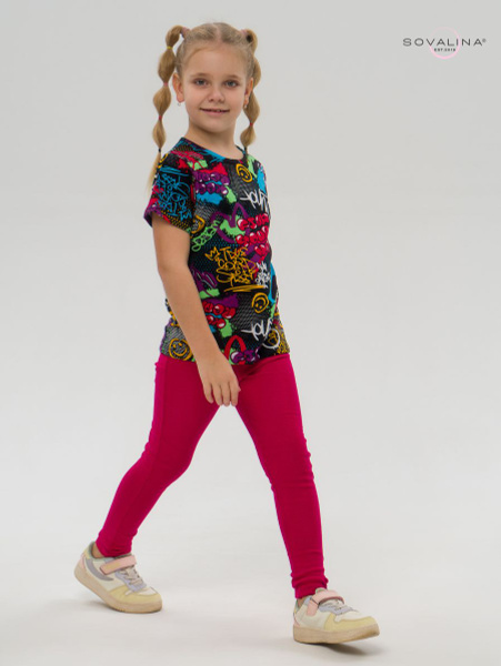 Костюм спортивный Девочки SOVAlina Повседневный с легинсами малиновый, размер 134 Хлопок, рост ...