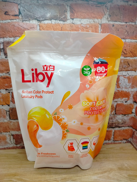 Liby Soften Color Protect Laundry Pods Капсулы для стирки 3 в 1 с кондиционером Апельсиновая ...