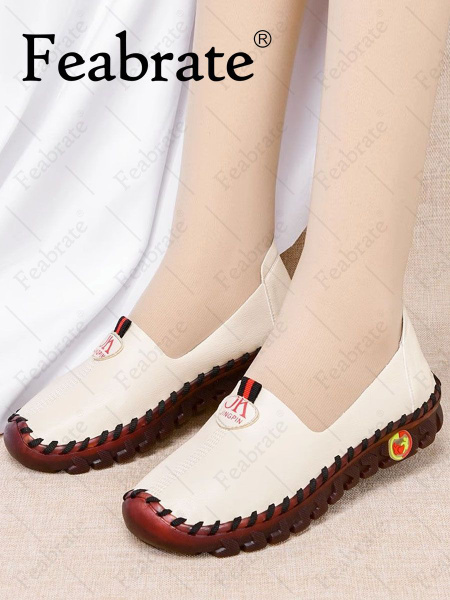 Мокасины Женский Feabrate белый, размер 41 Без застёжки На любой сезон Круглый нос, Маломерит ...