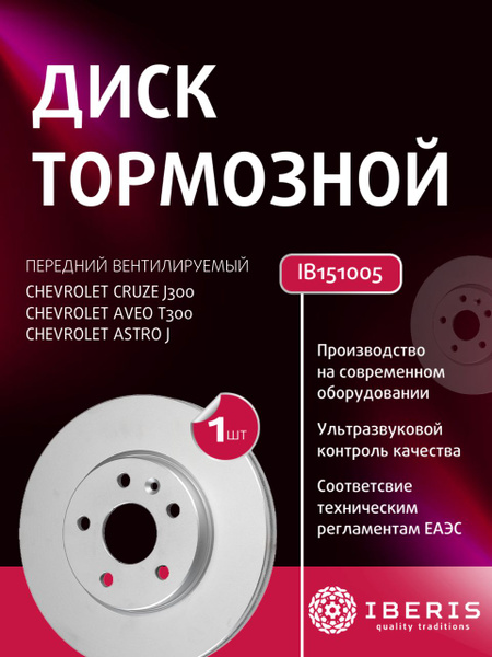 Диск тормозной передний вентилируемый Шевроле Круз, Авео, Астро ...