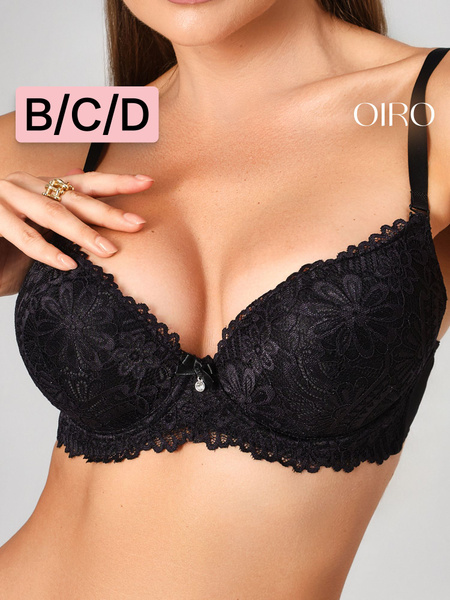 Бюстгальтер Женский OIRO на косточках, формованная чашка, размер 80B черный матовый Полиамид ...