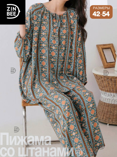 Пижама Женский ZinBee Хлопок, Лавсан, размер 42, 44 акулья кожа Три четверти Китай купить c ...