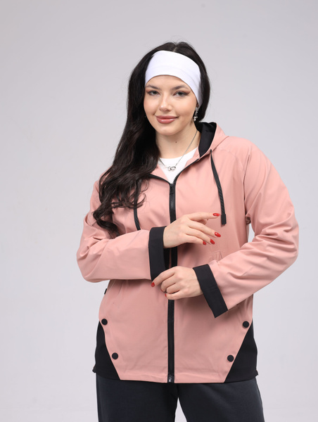 Ветровка Женский Jyldyz Кнопки розовая пудра капюшон Плащевка, размер 58 Длинный Демисезон ...