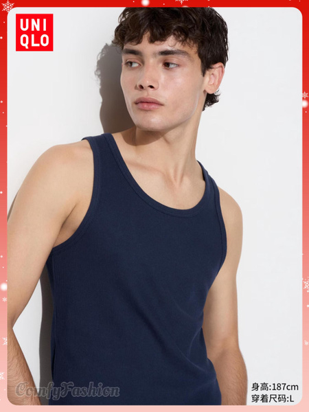 Майка Мужской Uniqlo синий, размер 50 Повседневный купить c доставкой на OZON по низкой цене ...