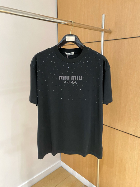 Футболка Женский Мужской Miu Miu черный Длинный размер 44 46 Хлопок