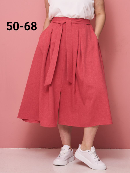 Юбка Женский SPARADA коралловый Смесовая ткань трапеция, размер 58, 60 Резинка, Пояс Миди Пояс ...