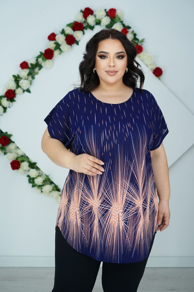 Туника Женский Assorti-moda Домашний Без рукавов Поливискоза темно-синий, персиковый, размер 76 ...