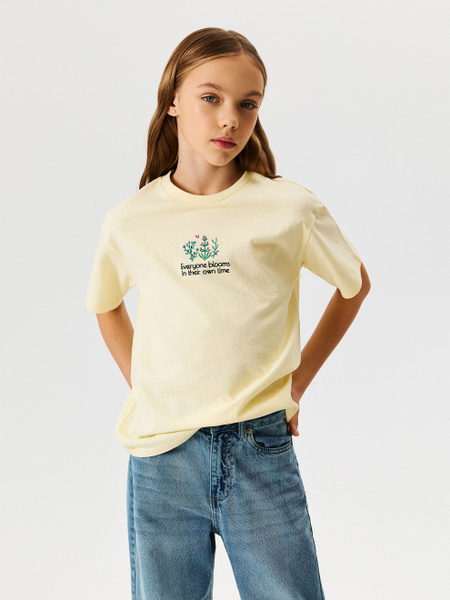 Футболка Девочки Acoola светло-желтый Короткий, размер 158 Трикотаж, Хлопок Однотонный ...