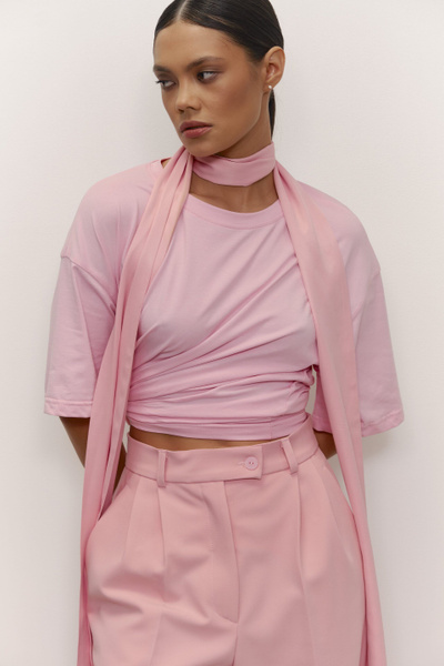 Футболка Женский ESCLO розовый Средний, размер 44 Хлопок, Кулирная ...