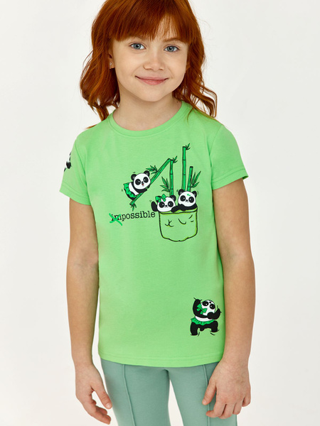 Футболка Девочки Coccodrillo салатовый Короткий, размер 104 Трикотаж Анималистический, Надписи ...