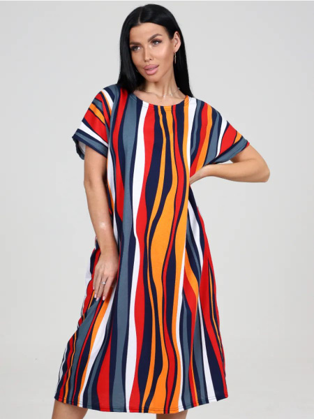 Платье Женский Seffo оранжевый, красный прямое Повседневный Короткий ...