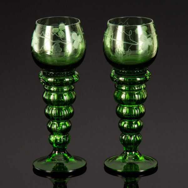 Набор из двух бокалов ремеров, стекло, гутная техника, гравировка, Западная Европа, 1880-1900 гг ...