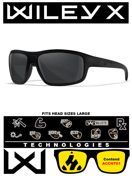 Очки защитные Wiley X WX Contend - матовая черная оправа, серые линзы купить на OZON по низкой ...