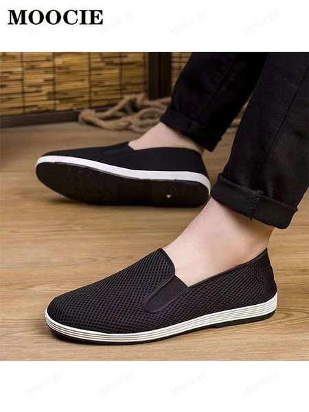 Мокасины Мужской MOOCIE черный, размер 45 Китай Система скоростной шнуровки Перфорация Лето ...