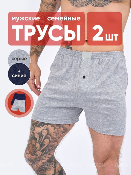 Комплект трусов Мужской RUSCOTTON Хлопок серый, синий, размер 50 Средняя Китай Повседневный ...