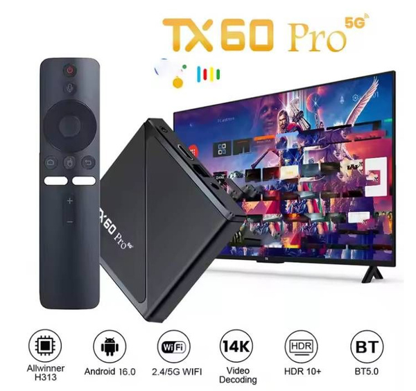 Смарт-приставка TX60 PRO с поддержкой 14K, двойным Wi-Fi и Bluetooth 5. ...