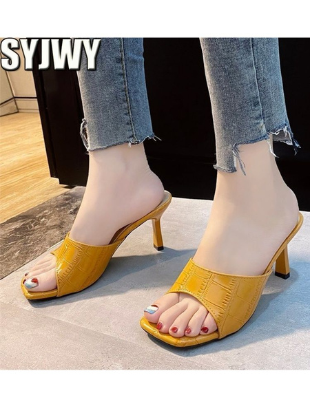 Мюли Женский SYJWY Искусственная кожа, размер 39 Квадратный нос, Открытый нос Шпилька купить c ...