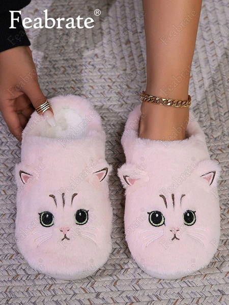 Тапочки Женский Feabrate, размер 38, 39 R (средняя) розовый Круглый нос, Толстая подошва Зима ...