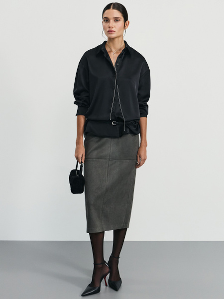 Юбка Женский Zarina оливковый Полиэстер, Эластан прямая, размер 48 Молния Миди Однотонный ...