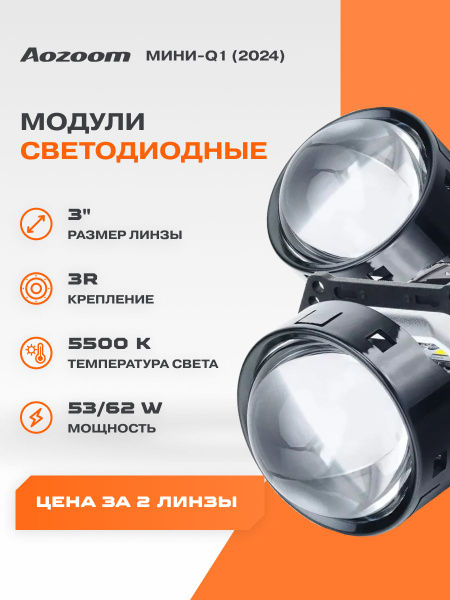 Модули светодиодные, Aozoom светодиодные би-линзы Мини-Q1 (2024), 3",5500 К,со встроенным ...