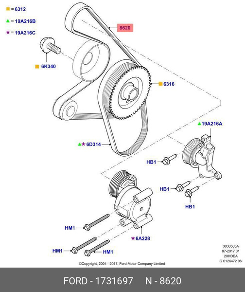 Ремень поликлиновый Ford 1731697 - Ford арт. 1731697 - купить по ...