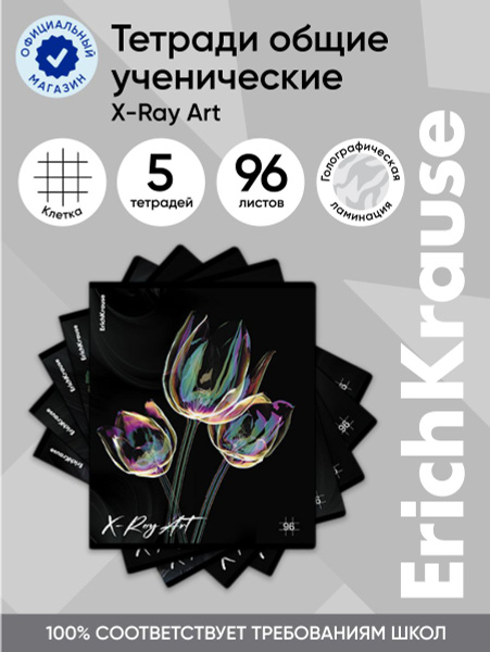 Тетрадь общая ученическая ErichKrause X-Ray Art, 96 листов, клетка ...