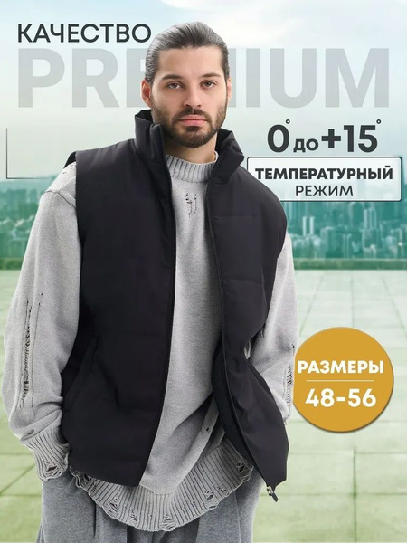 Жилет утепленный Мужской RONMI черный, размер 56 Полиэстер, Холлофайбер Холлофайбер Молния ...