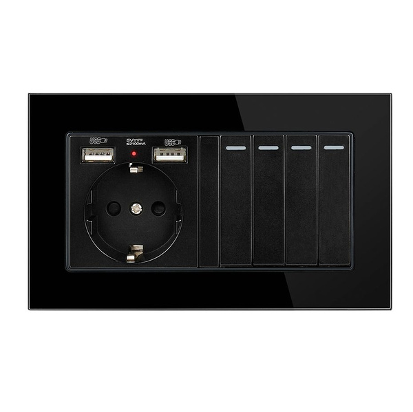 Выключатель механический с розеткой, 2 USB ,1 розетки 4 клавиша ,146mm ...
