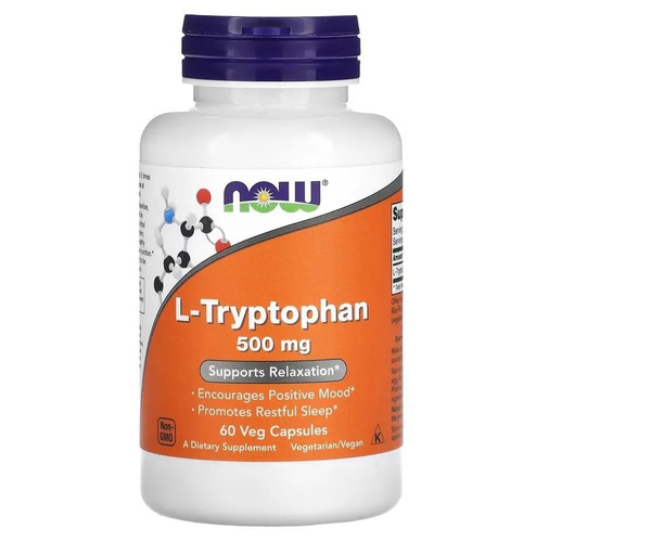 Триптофан 500 мг 60 veg.caps, NOW L-Tryptophan, Мягкое успокоительное ...