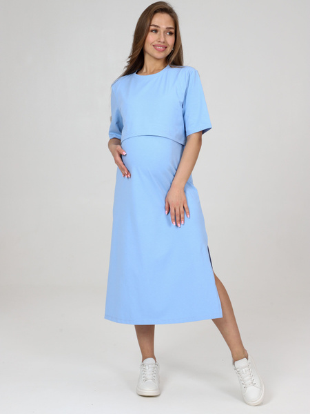 Платье Женский mamajane голубой Повседневный Короткий Трикотаж, размер 42 оверсайз для кормления ...