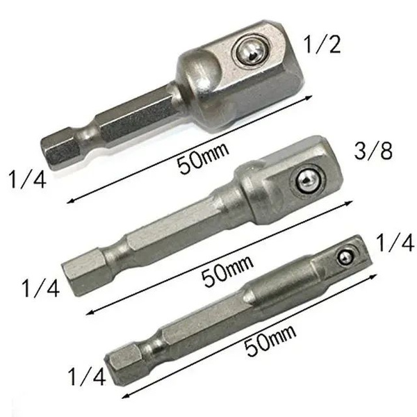 Переходники для шуруповерта под торцевые головки 1/4", 3/8", 1/2 ...