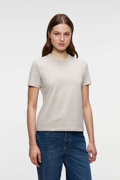 Футболка Женский Befree светло-бежевый Короткий, размер 46 Трикотаж Однотонный оверсайз ...