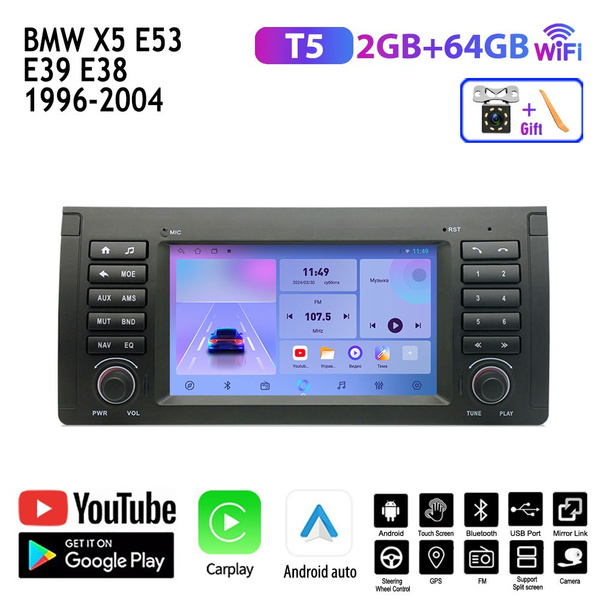 Автомагнитола 2 дин Андроид,БМВ E39/BMW X5 E53 E39 E38 1996-2004,2+64Гб,Android Auto,Carplay,Gps ...