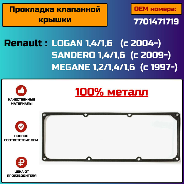 Прокладка клапанной крышки для Renault Logan (1,4/1,6), Renault Sandero ...