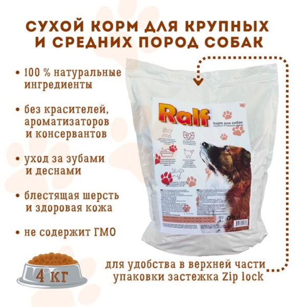 Сухой корм для крупных и средних пород собак Ralf, 4 кг. - купить с ...