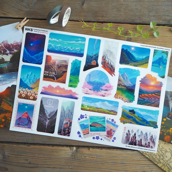 Набор наклеек А4 Pack Mountains, виниловые стикеры, No Kids Stickers ...
