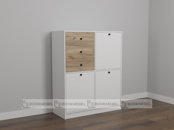 Комод Bookmebel Сканди-35_дуб крафт золото / белый, 100x47x110 см, 4 ящ ...