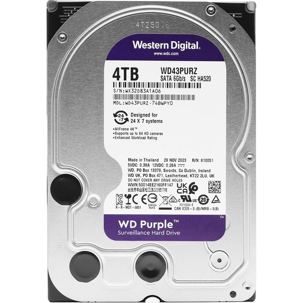 4 ТБ Внутренний жесткий диск Western Digital Purple Surveillance ...