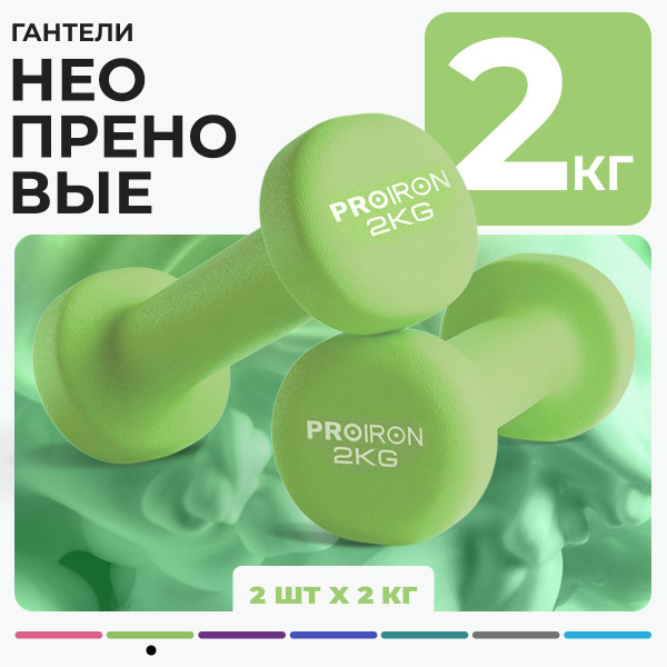 Гантели PROIRON Г20НЕО_зеленый, 2 шт. по 2 кг, салатовый - купить по выгодным ценам в интернет ...