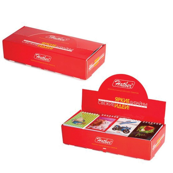 Упаковка 104 шт. Блокнот МАЛЫЙ ФОРМАТ А7 65х100 мм 40 л. гребень картон клетка дисплей HATBER ...