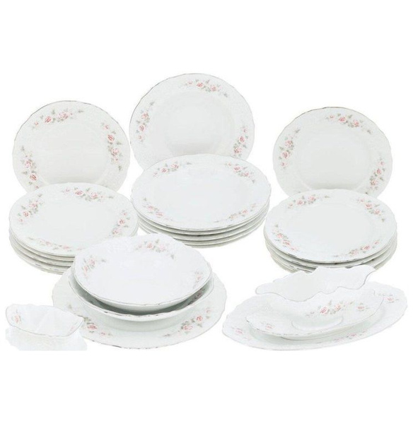 Столовый сервиз на 6 персон 24 предмета (без супника) Thun "Бернадотт /Серая роза платина ...