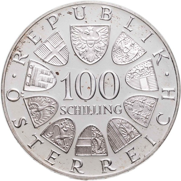Монета Австрия 100 шиллингов shillings 1974 XII зимние Олимпийские Игры, Инсбрук 1976 ...