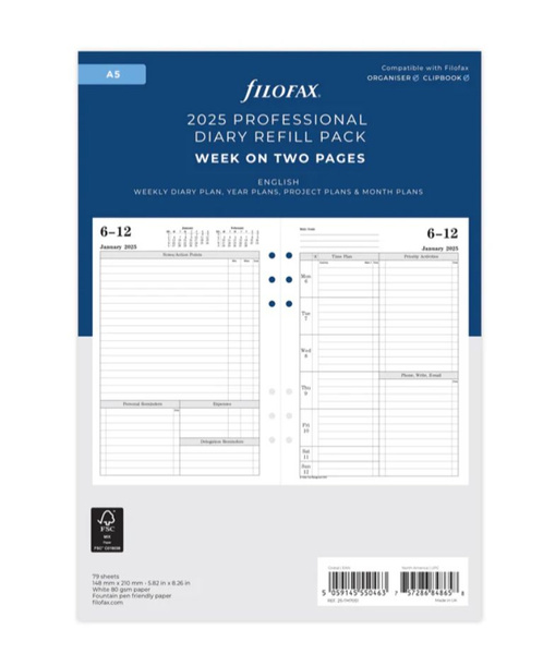 Сменный блок FILOFAX 2025 Professional diary refill pack week on two ...