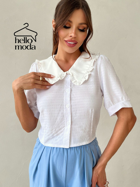 Блузка Женский HELLO MODA! белый, айвори Хлопок, Полиэстер Воротник Укороченный Цветочный ...