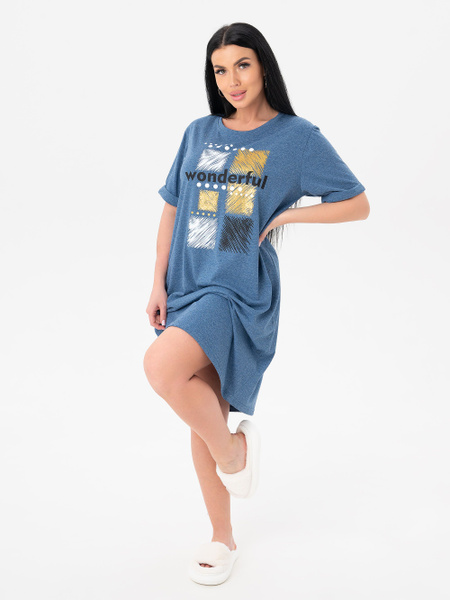 Туника домашняя Женский Sofia trikotaz Повседневный, размер 62 Трикотаж Короткий синий Россия ...