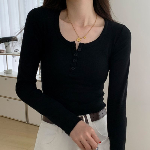 Топ Женский SYJYW черный, размер 44 Волокно Длинный Повседневный Воротник Китай Логотип купить c ...