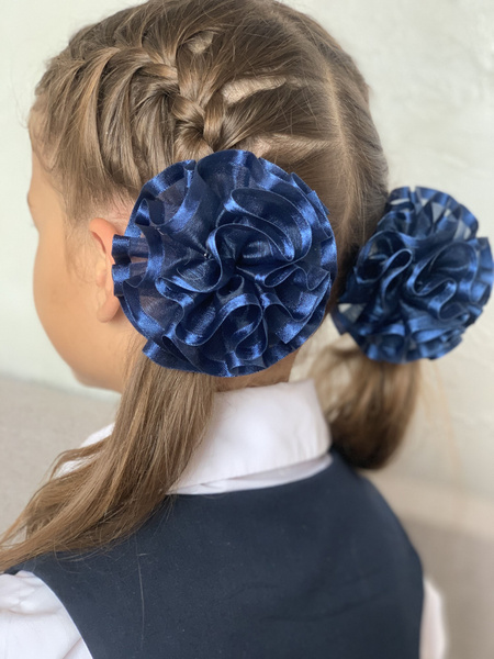 Синие банты для волос из органзы, 2 штуки / Бант в школу / Варвара ...