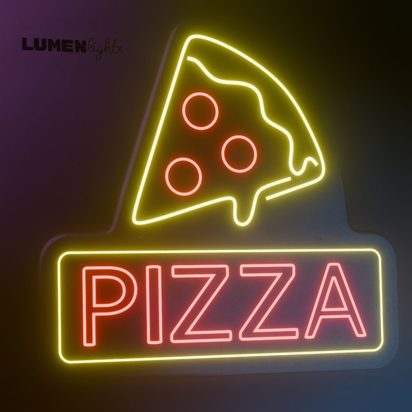 Неоновая вывеска, светильник рекламный для бизнеса Пицца (PIZZA), 52х55 ...